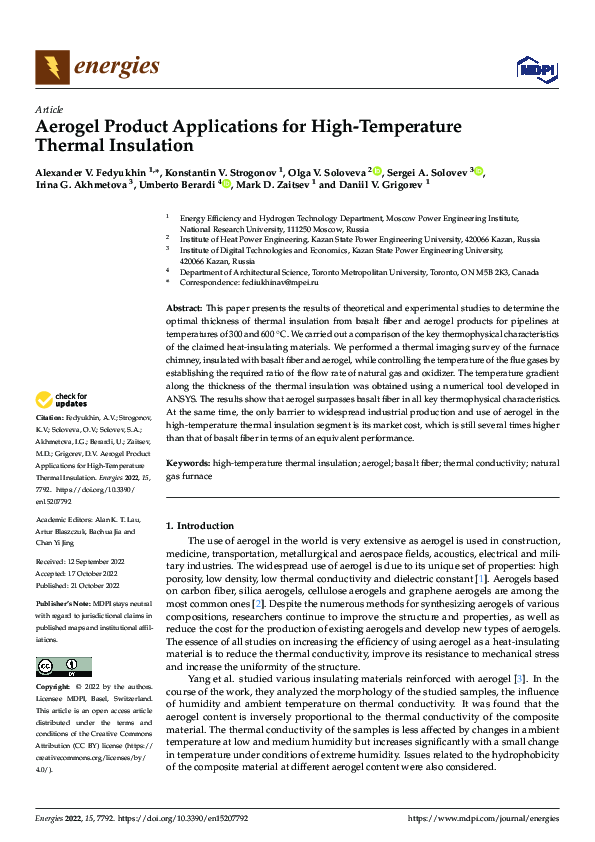 (PDF) Aerogel Product Applications for High-Temperature Thermal Insulation
