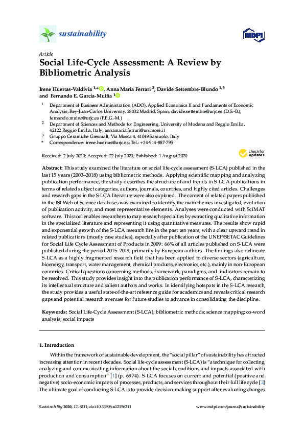 (PDF) Social Life-Cycle Assessment: A Review by Bibliometric Analysis ...