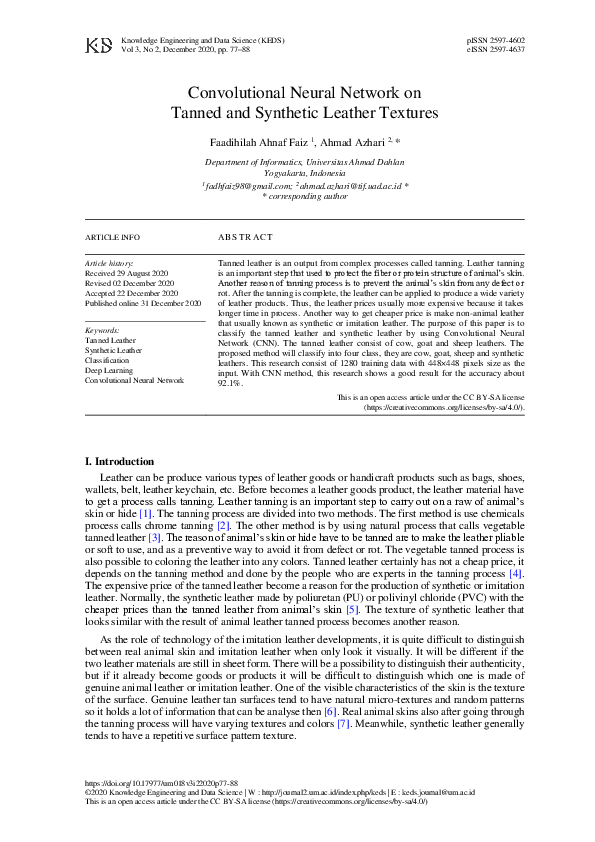 (PDF) Tanned and Synthetic Leather Classification Based on Images Texture with Convolutional ...