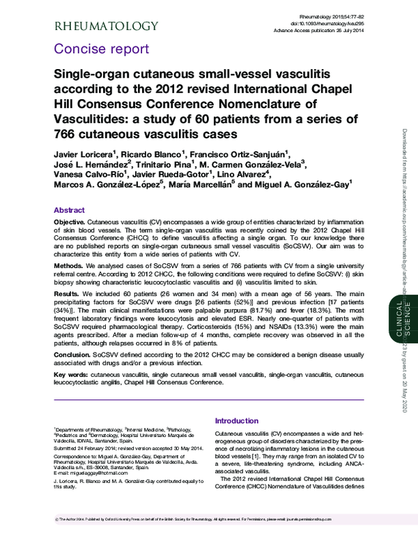(PDF) Single-organ cutaneous small-vessel vasculitis according to the ...