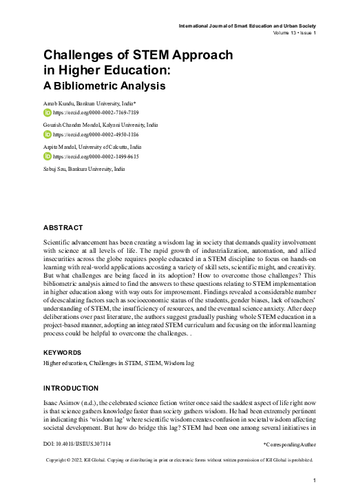 (PDF) Challenges of STEM Approach in Higher Education: A Bibliometric Analysis