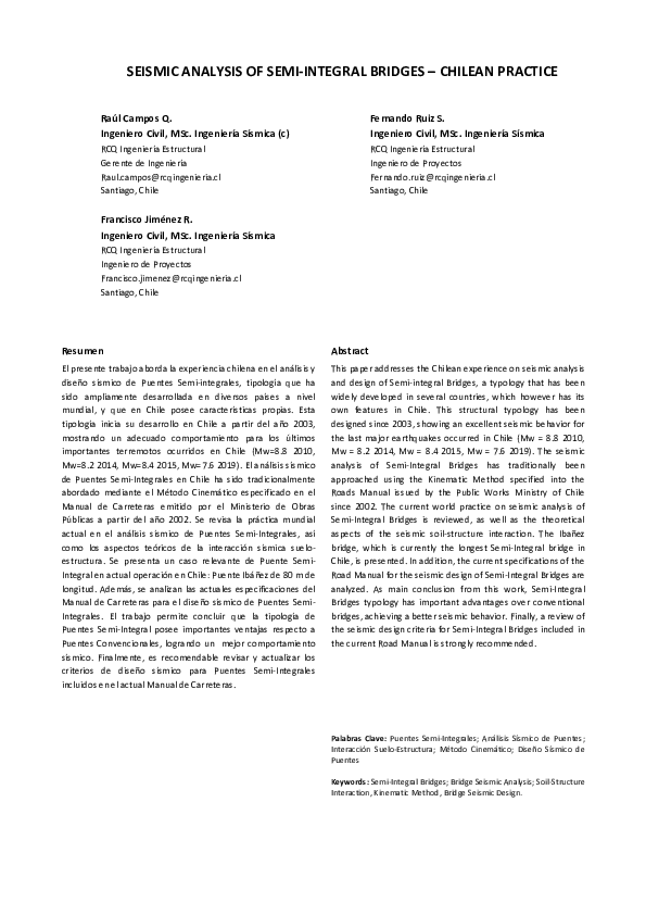 (PDF) SEISMIC ANALYSIS OF SEMI-INTEGRAL BRIDGES - CHILEAN PRACTICE