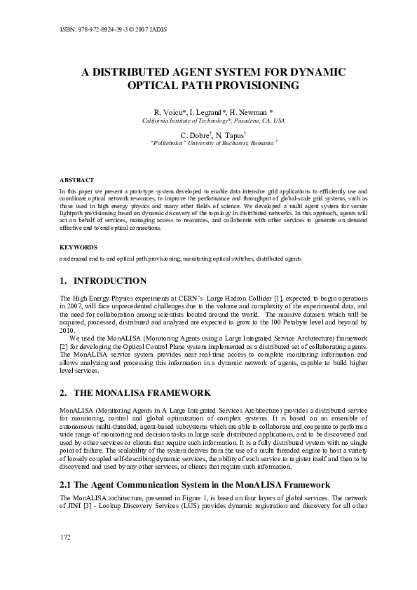 (PDF) A Distributed Agent System for Dynamic Optical Path Provisioning