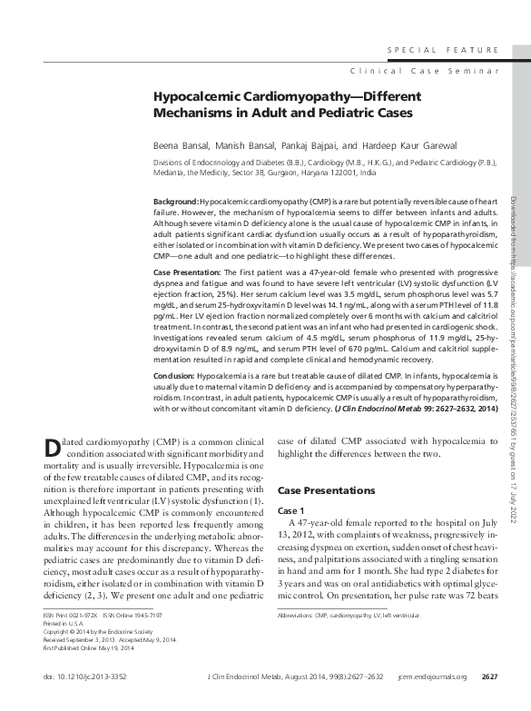 (PDF) Hypocalcemic Cardiomyopathy—Different Mechanisms in Adult and ...