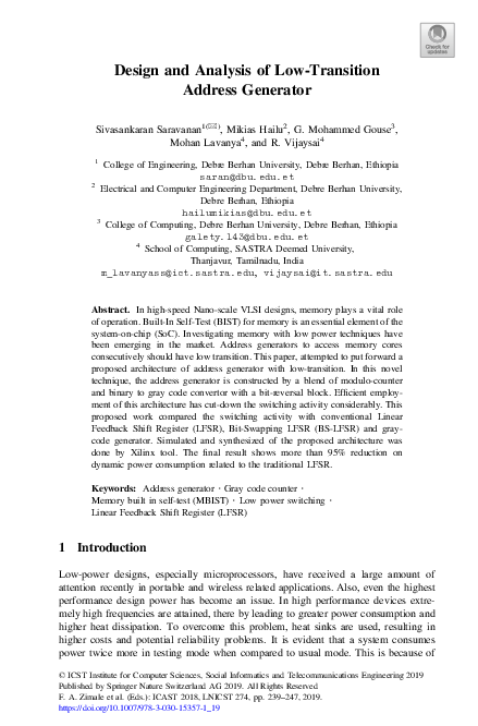 (PDF) Design and Analysis of Low-Transition Address Generator