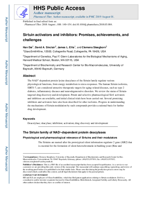 (PDF) Sirtuin activators and inhibitors: Promises, achievements, and ...