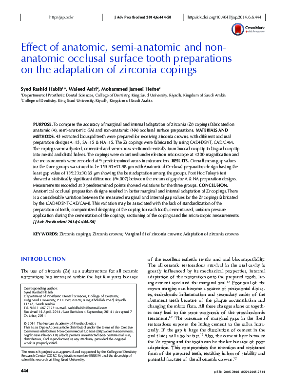 (PDF) Effect of anatomic, semi-anatomic and non-anatomic occlusal ...