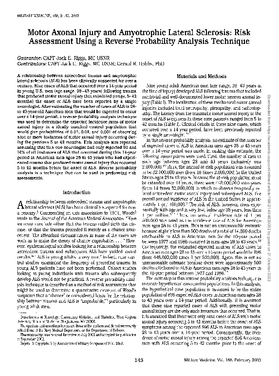 (PDF) Motor Axonal Injury and Amyotrophic Lateral Sclerosis: Risk Assessment Using a Reverse ...