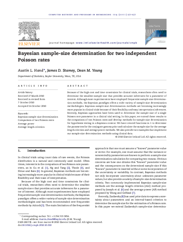 (PDF) Bayesian Sample Size for Two Poisson Rates