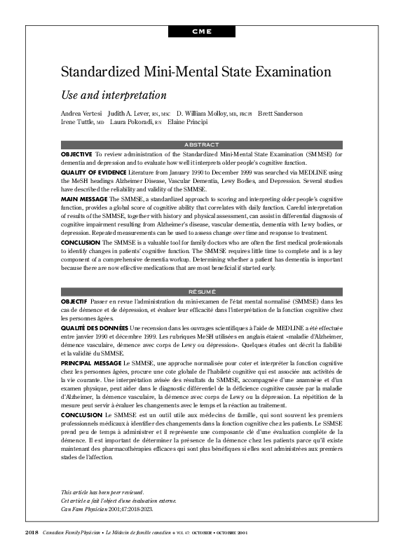 (PDF) Standardized Mini-Mental State Examination