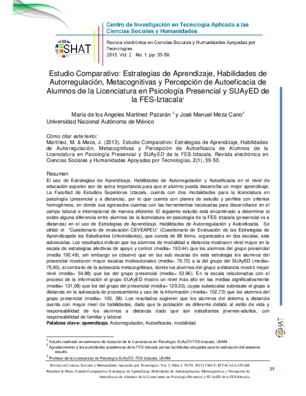(PDF) Estudio Comparativo: Estrategias de Aprendizaje, Habilidades de Autorregulación ...