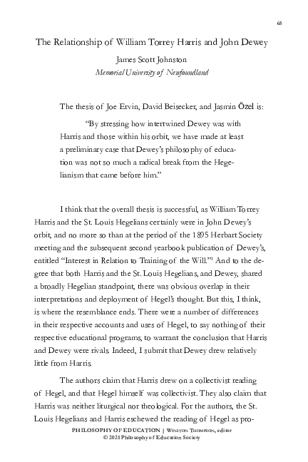 (PDF) The Relationship of William Torrey Harris and John Dewey