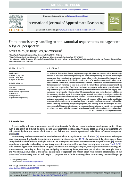 (PDF) From inconsistency handling to non-canonical requirements management: A logical perspective