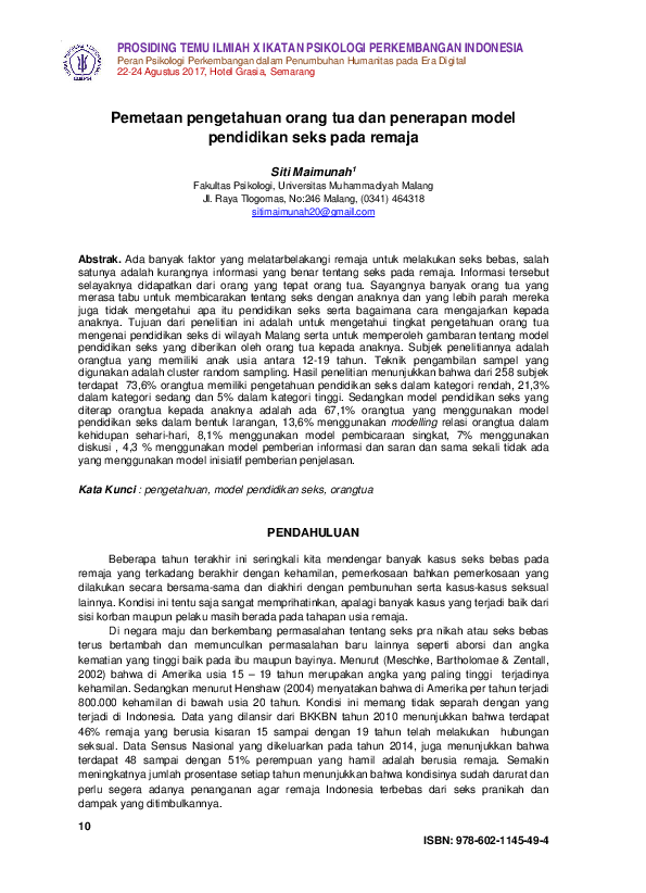 (PDF) Pemetaan pengetahuan orang tua dan penerapan model pendidikan seks pada remaja