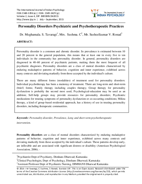 (PDF) Personality Disorders Psychiatric and Psychotherapeutic Practices ...