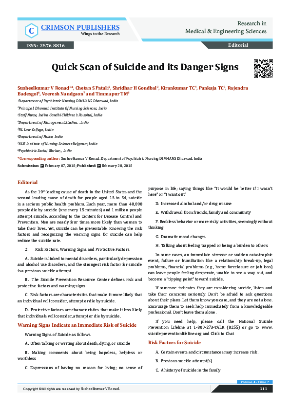 (PDF) Quick Scan of Suicide and its Danger Signs