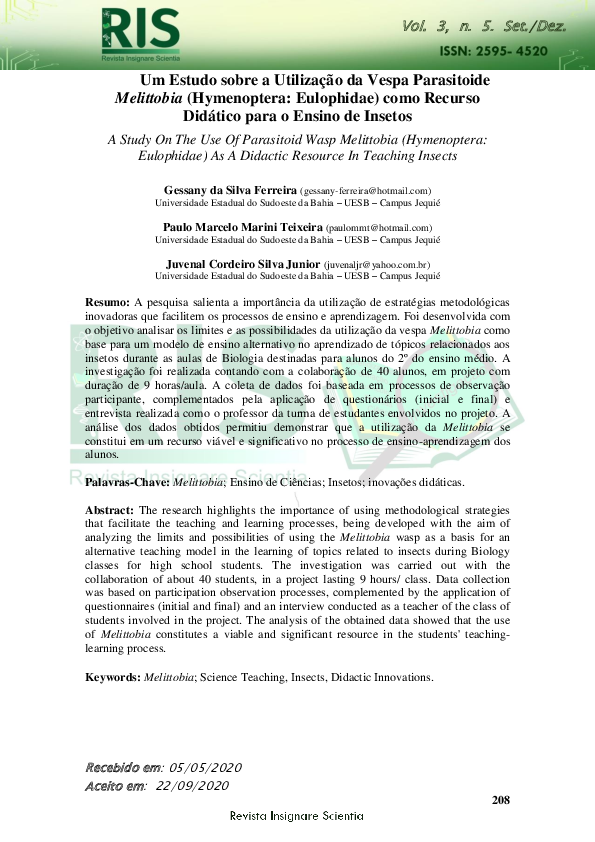 (PDF) Um Estudo sobre a Utilização da Vespa Parasitoide do gênero ...