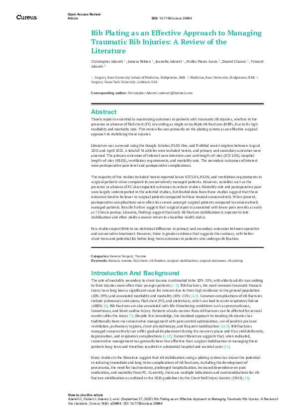 (PDF) Rib Plating as an Effective Approach to Managing Traumatic Rib ...