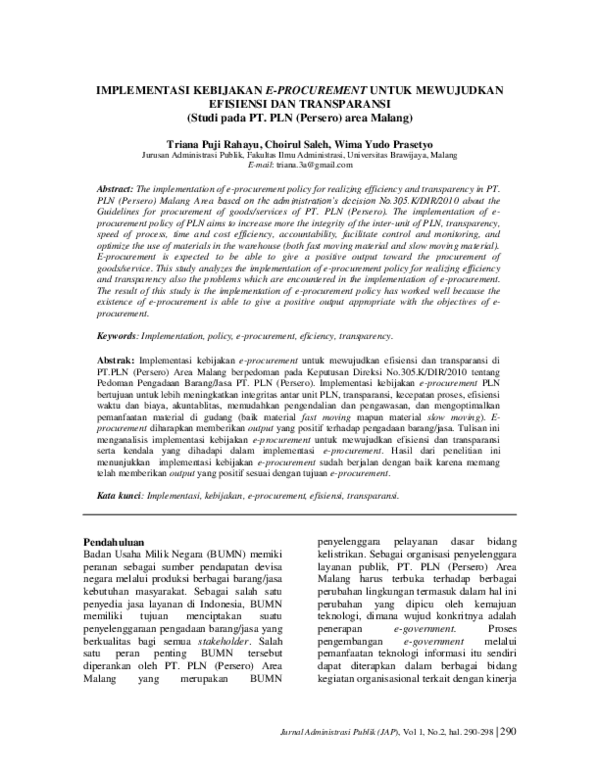(PDF) Implementasi Kebijakan E-Procurement Untuk Mewujudkan Efisiensi Dan Transparansi