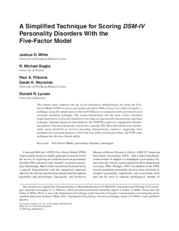 (PDF) A Simplified Technique for Scoring DSM-IV Personality Disorders ...