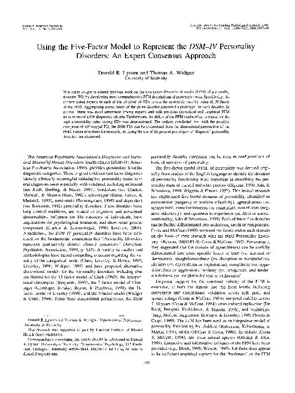 (PDF) Using the five-factor model to represent the DSM-IV personality ...