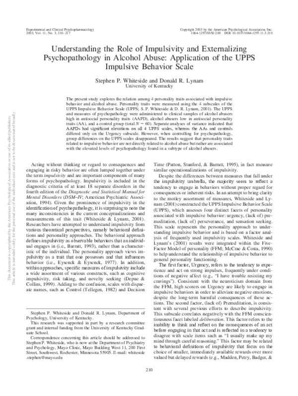 (PDF) Understanding the role of impulsivity and externalizing ...