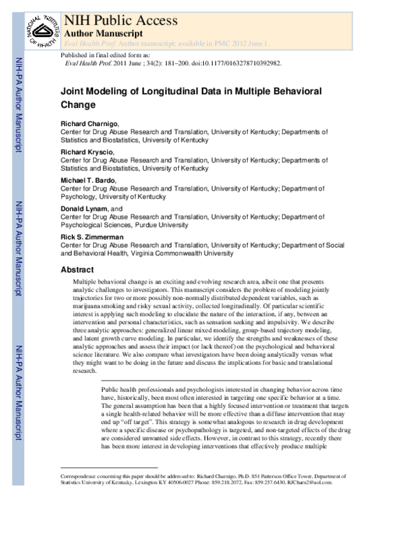 (PDF) Modeling Joint Trajectories in Behavioral Change