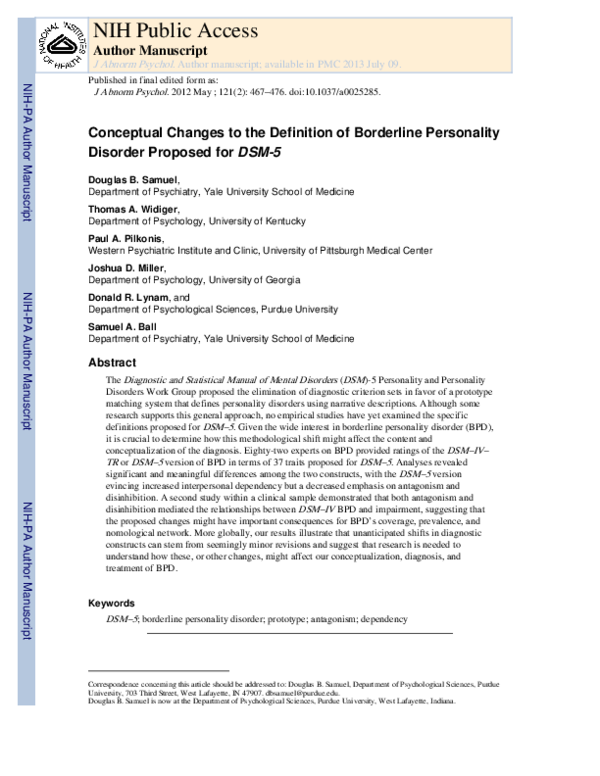 (PDF) Conceptual changes to the definition of borderline personality ...
