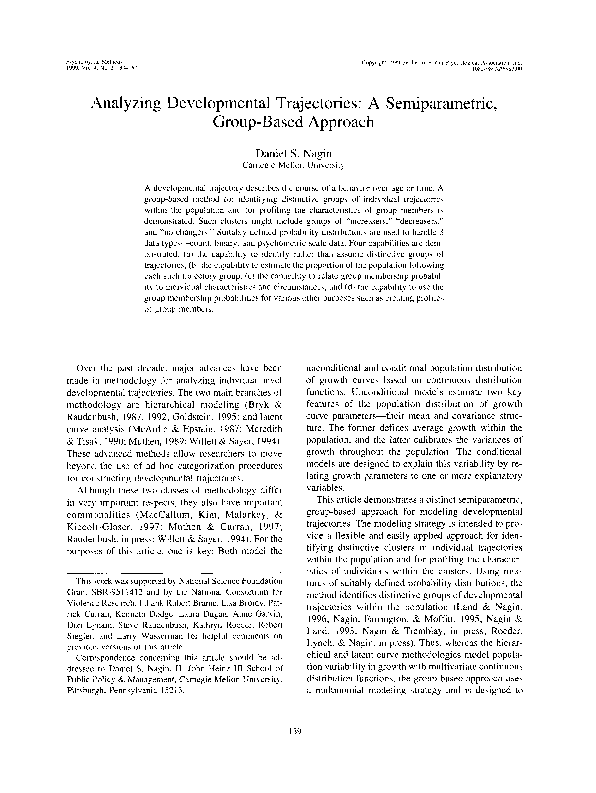 Pdf Analyzing Developmental Trajectories A Semiparametric Group Based Approach