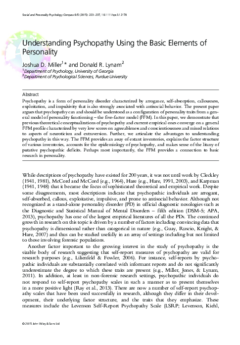 (PDF) Understanding Psychopathy Using the Basic Elements of Personality