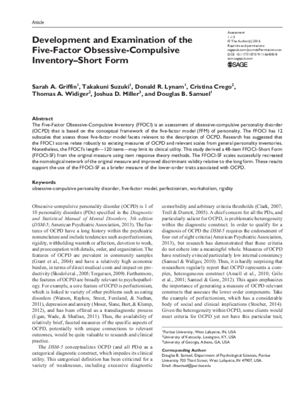 (PDF) Development and Examination of the Five-Factor Obsessive ...