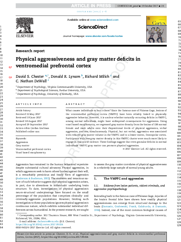 (PDF) Physical aggressiveness and gray matter deficits in ventromedial ...