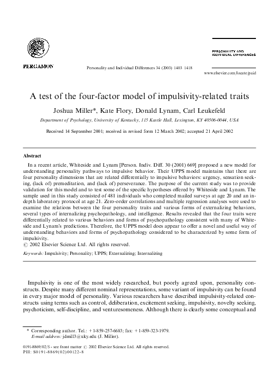 (PDF) A test of the four-factor model of impulsivity-related traits