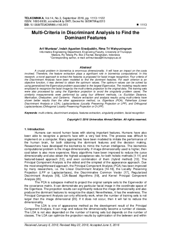 (PDF) Multi-Criteria in Discriminant Analysis to Find the Dominant Features