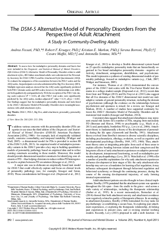(PDF) The DSM-5 Alternative Model of Personality Disorders From the ...