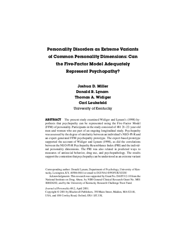(PDF) Personality Disorders as Extreme Variants of Common Personality ...