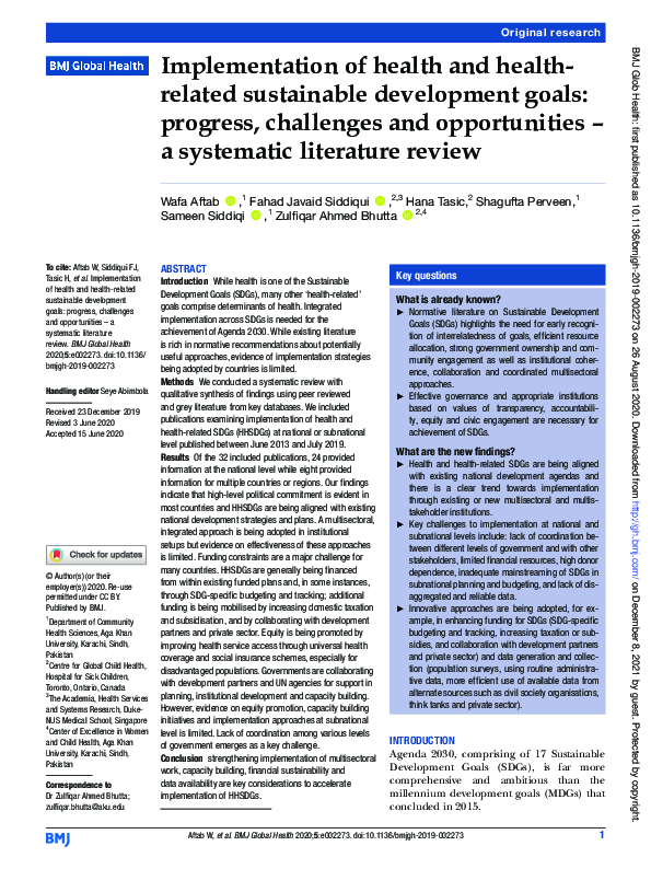 (PDF) Implementation of health and health-related sustainable ...