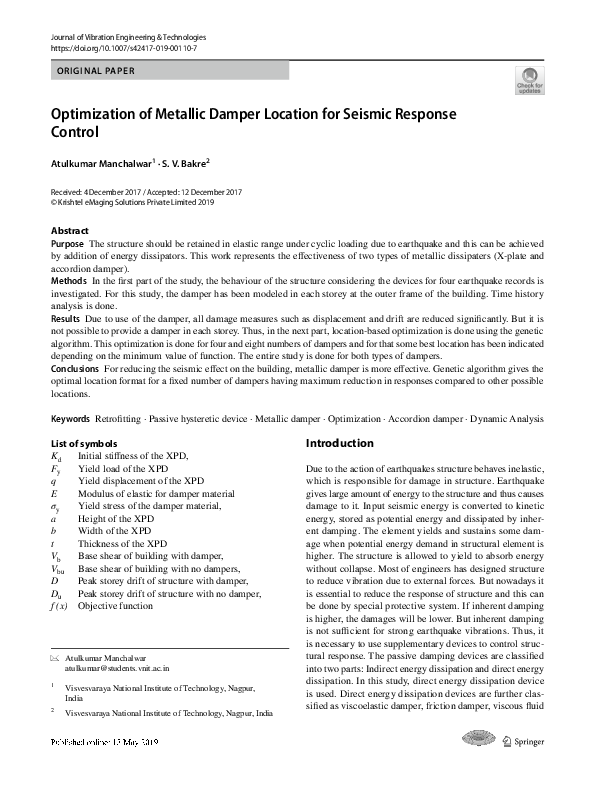 (PDF) Optimization of Metallic Damper Location for Seismic Response Control
