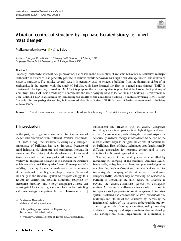 (PDF) Vibration control of structure by top base isolated storey as tuned mass damper