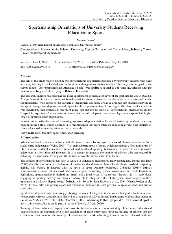 (PDF) Sportsmanship Orientations of University Students Receiving ...
