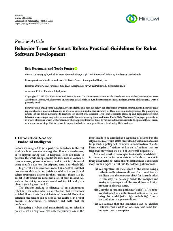 Pdf Behavior Trees For Smart Robots Practical Guidelines For Robot Software Development