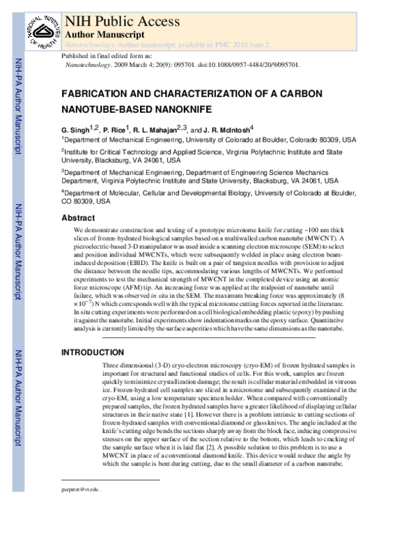 (PDF) Fabrication and characterization of a carbon nanotube-based nanoknife