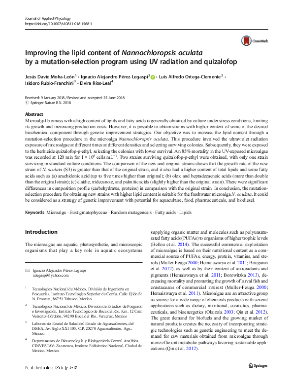 (PDF) Improving the lipid content of Nannochloropsis oculata by a mutation-selection program ...