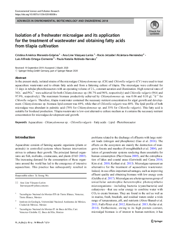 (PDF) Isolation of a freshwater microalgae and its application for the treatment of wastewater ...