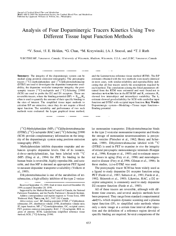 (PDF) Analysis of Four Dopaminergic Tracers Kinetics Using Two Different Tissue Input Function ...