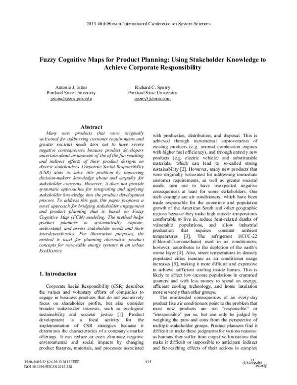 Pdf Fuzzy Cognitive Maps For Product Planning Using Stakeholder