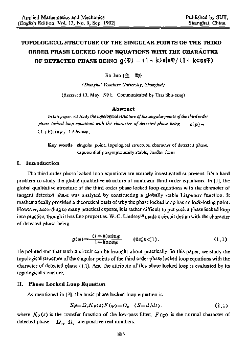 (PDF) Singular Points in Third Order Phase Lock Loops