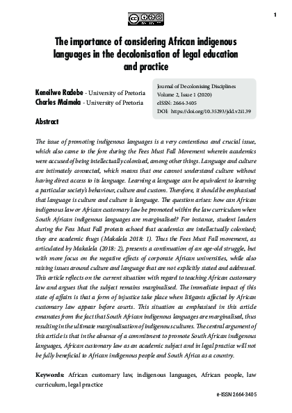 (PDF) The importance of considering African indigenous languages in the ...