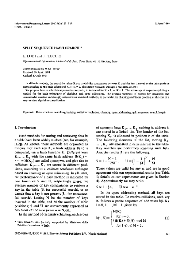 (PDF) Split sequence hash search