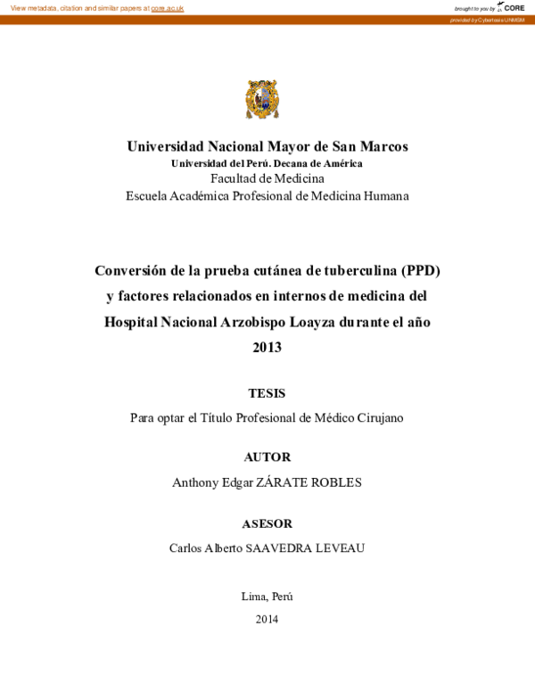 (PDF) Conversión de la prueba cutánea de tuberculina (PPD) y factores ...